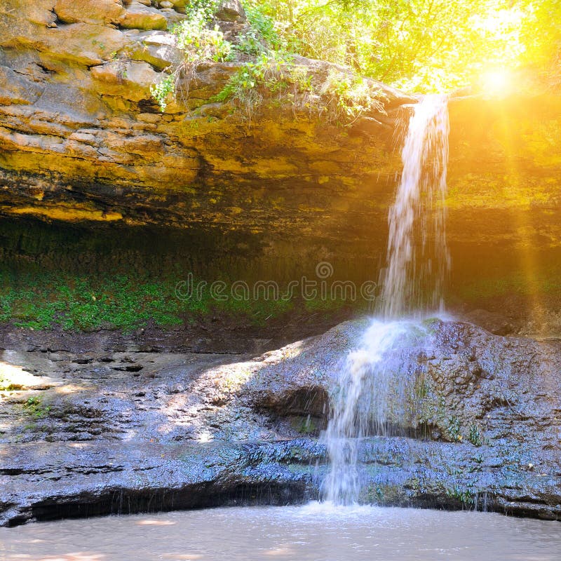 Beautiful Waterfall in the Forest and Sun Stock Photo - Image of flow ...