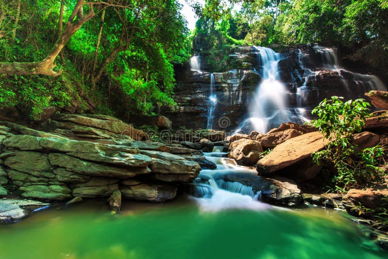 Waterfall in the Deep Forest Stock Image - Image of flowing, beautiful ...