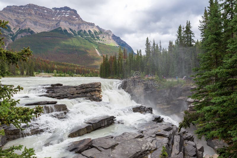 Beautiful Waterfall in Front of the Canadian Rocky Mountains Surrounded ...