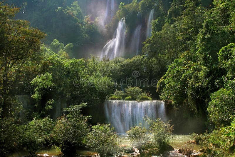 Beautiful Waterfall in Green Forest Stock Photo - Image of green ...