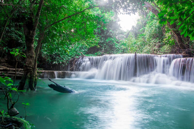 Beautiful Waterfall and Green Forest Resting Place and Relax Tim Stock ...