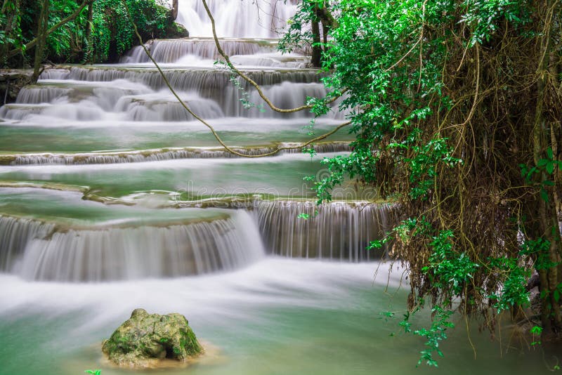 Beautiful Waterfall and Green Forest Resting Place and Relax Tim Stock ...