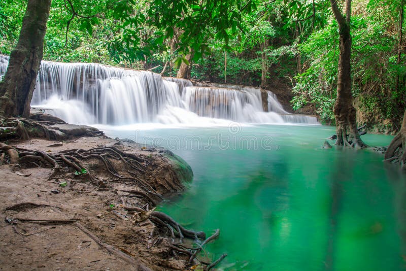 Beautiful Waterfall and Green Forest Resting Place and Relax Tim Stock ...