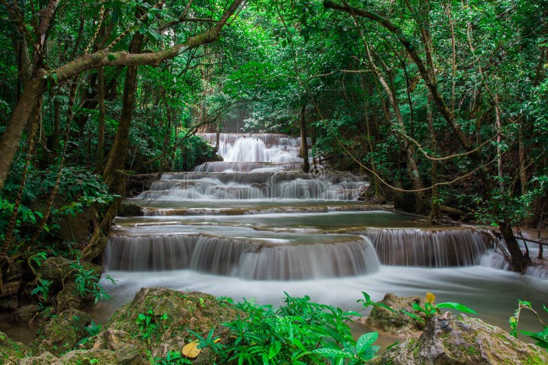 Beautiful Waterfall and Green Forest Resting Place and Relax Tim Stock ...