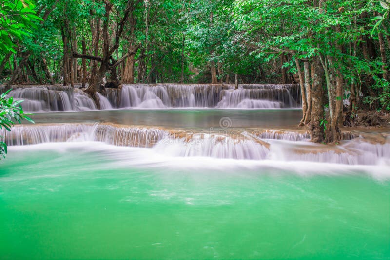 Beautiful Waterfall and Green Forest Resting Place and Relax Tim Stock ...
