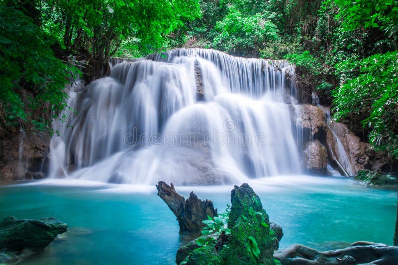Beautiful Waterfall and Green Forest Resting Place and Relax Tim Stock ...