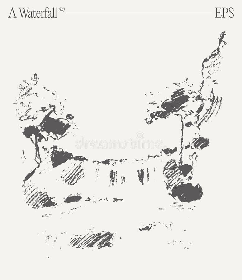 A Beautiful Waterfall. Hand Drawn Vector Illustration, Sketch Stock ...