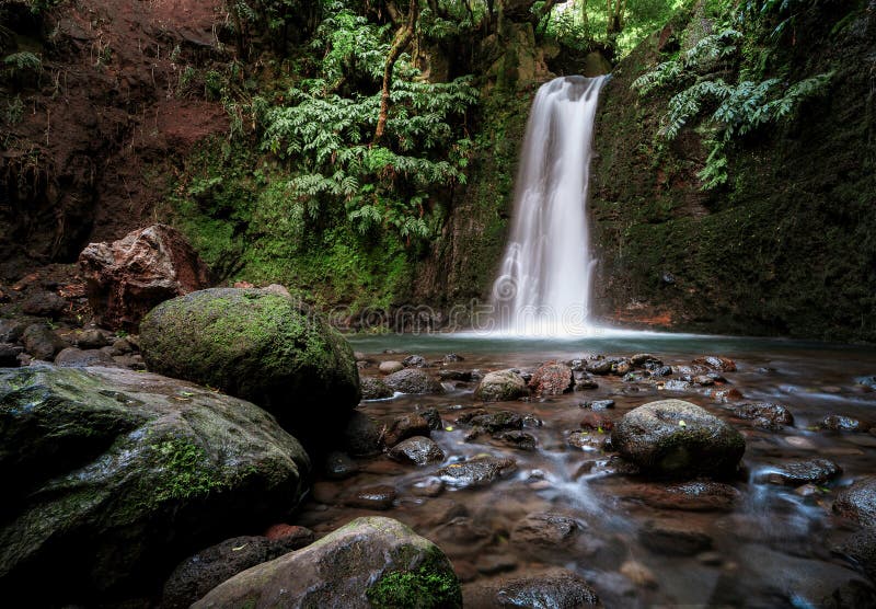 Beautiful Waterfall Hidden the Forest Stock Photo - Image of islands ...
