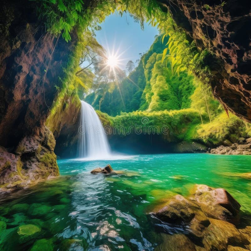 Beautiful Waterfall in the Jungle with Crystal Clear Water and Sunlight ...