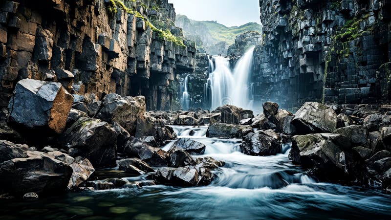 Beautiful Waterfall Landscape. Environment Concept. Generative AI ...