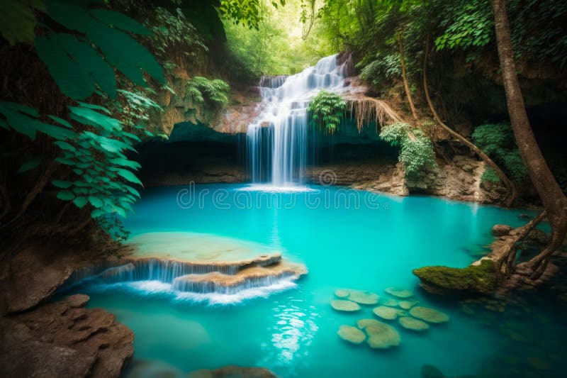 Beautiful Waterfall in the Middle of Lush Green Forest. Generative AI ...