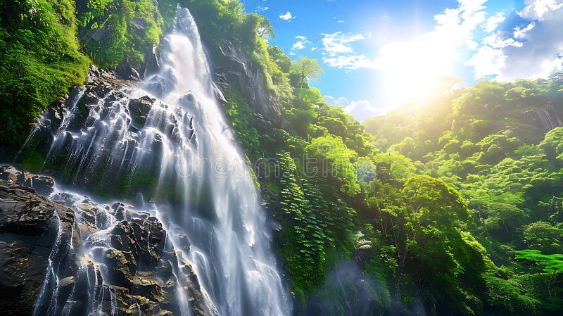 Waterfall in Tropical Green Tree Forest. Beautiful Waterfall at the ...