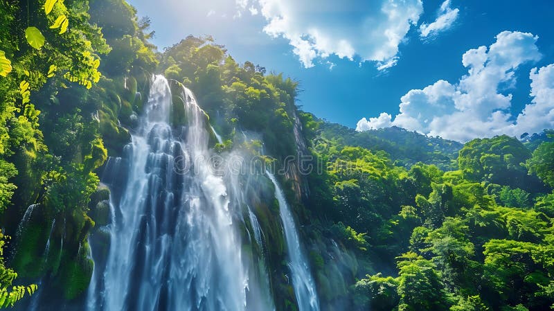 Waterfall in Tropical Green Tree Forest. Beautiful Waterfall at the ...