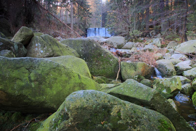 Beautiful Waterfall on a Mountain Slope. River with Cascades Stock ...