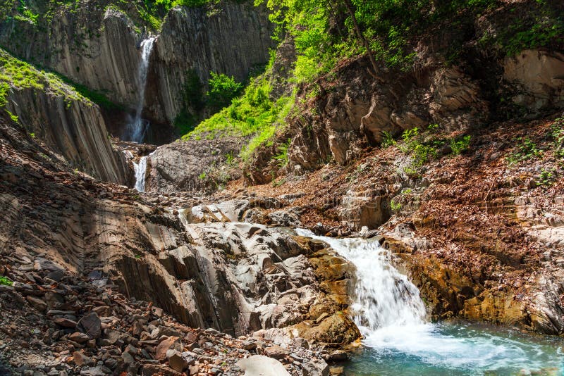 Beautiful Waterfall in the Mountains Stock Photo - Image of mountains ...
