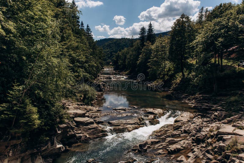 Beautiful Waterfall Probiy In Yaremche Ukraine Stock Image Image Of