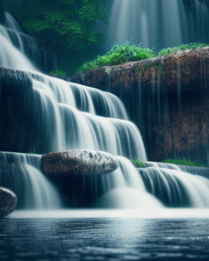 Beautiful Waterfall with Proper Shape Stock Illustration - Illustration ...