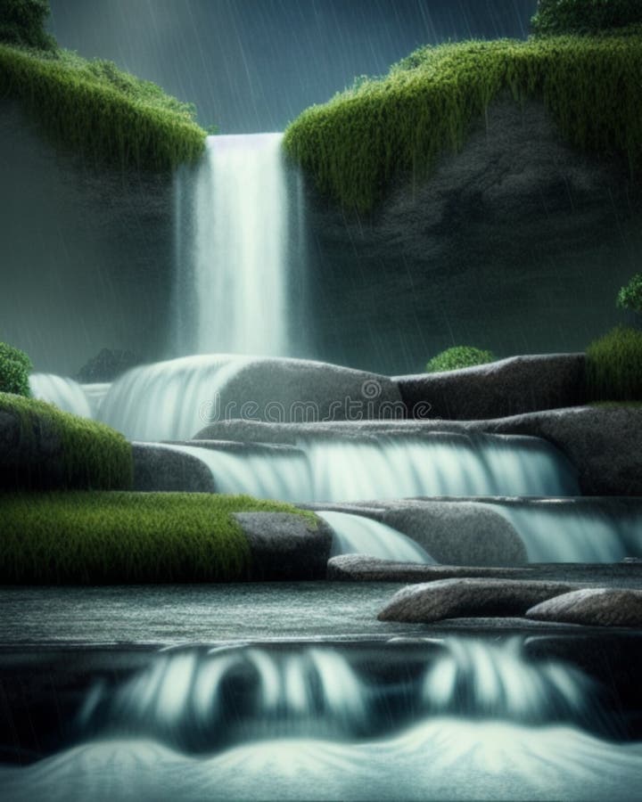Beautiful Waterfall with Proper Shape Stock Illustration - Illustration ...