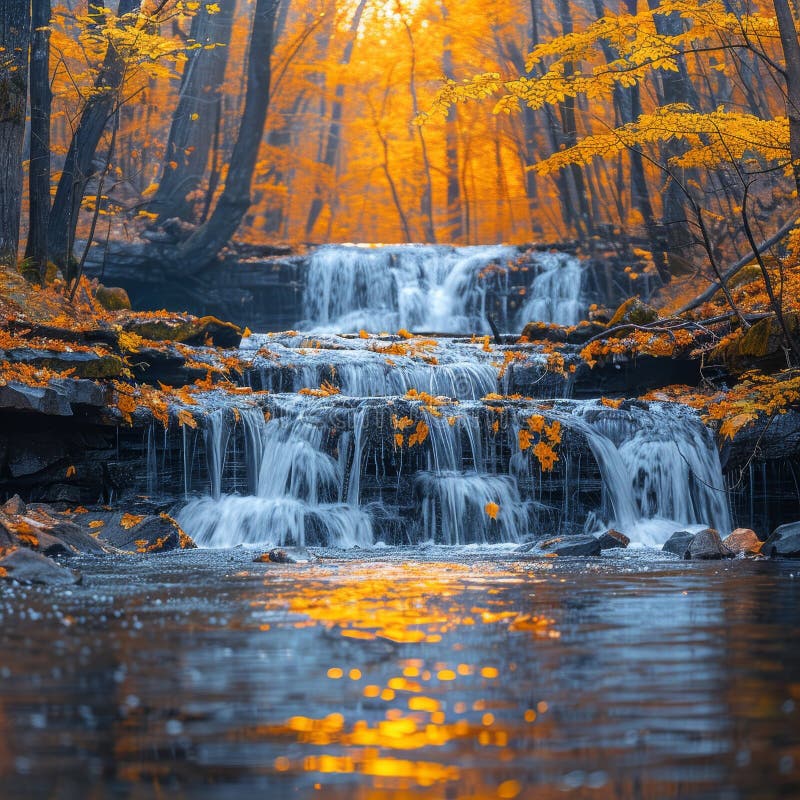 A Beautiful Waterfall with a River Flowing Underneath it Stock ...