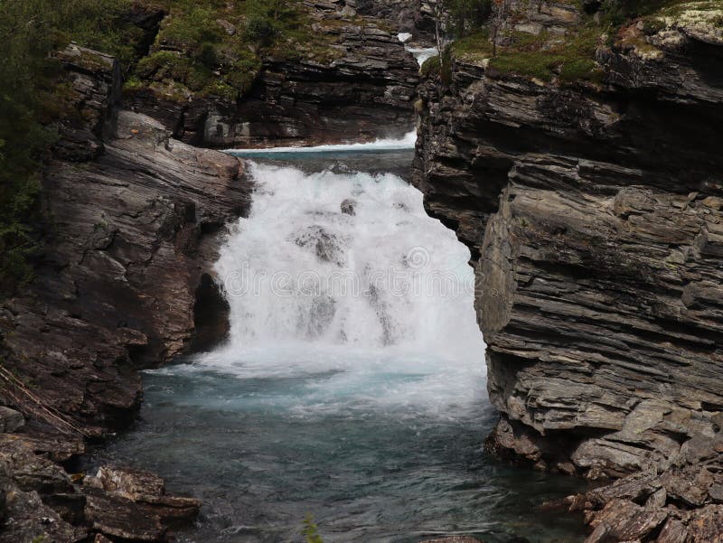 Beautiful Waterfall between the Rocks Stock Image - Image of green ...