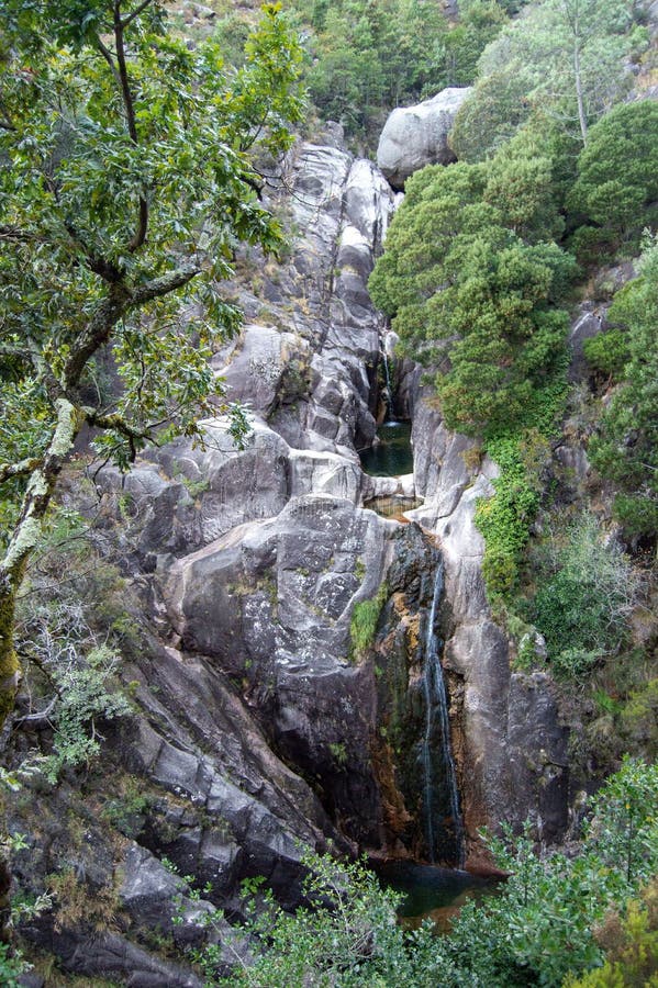 Beautiful Waterfall from a Rocky Cliff in a Jungle Stock Photo - Image ...