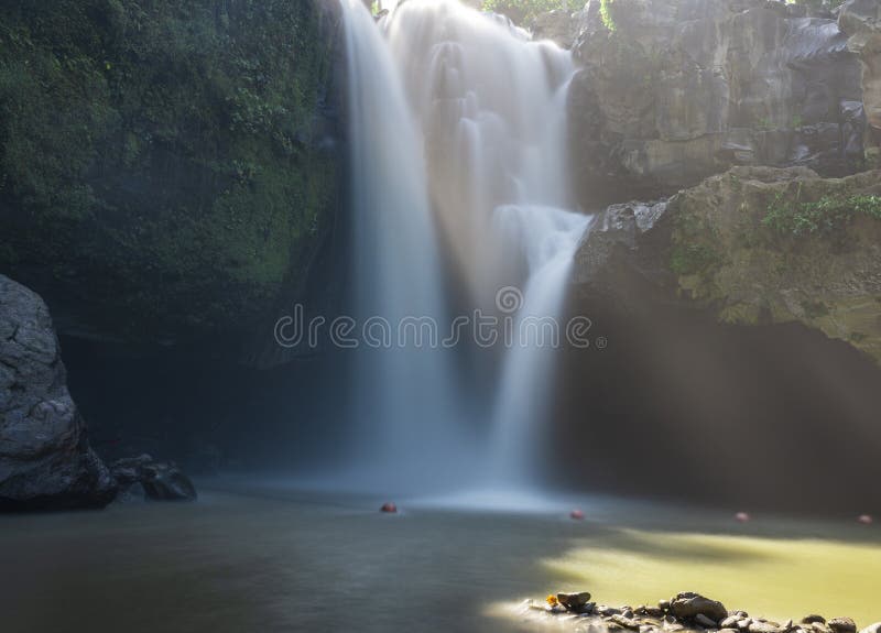 Beautiful Waterfall Smooth Water with Sunlight at Top Stock Image ...