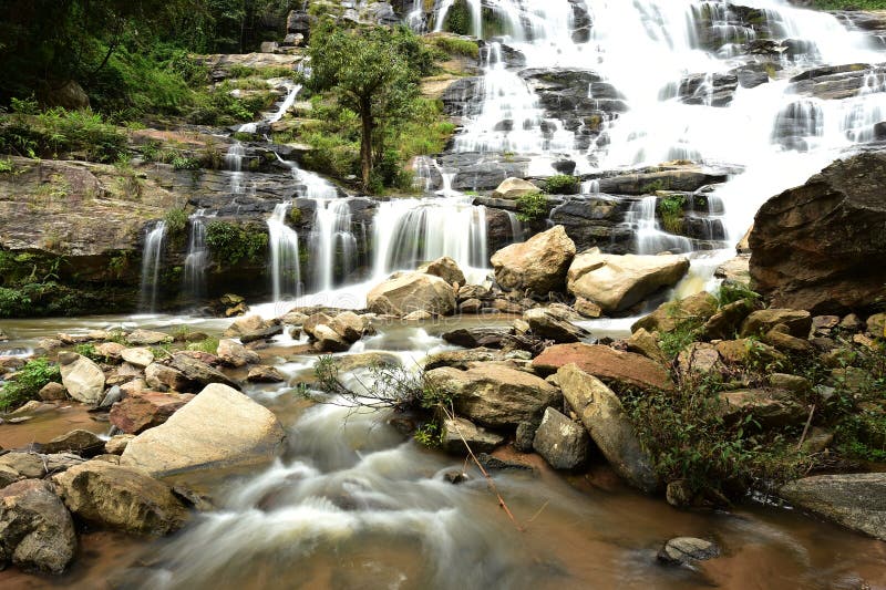 Beautiful Waterfall with Stones in Forest Stock Photo - Image of rock ...