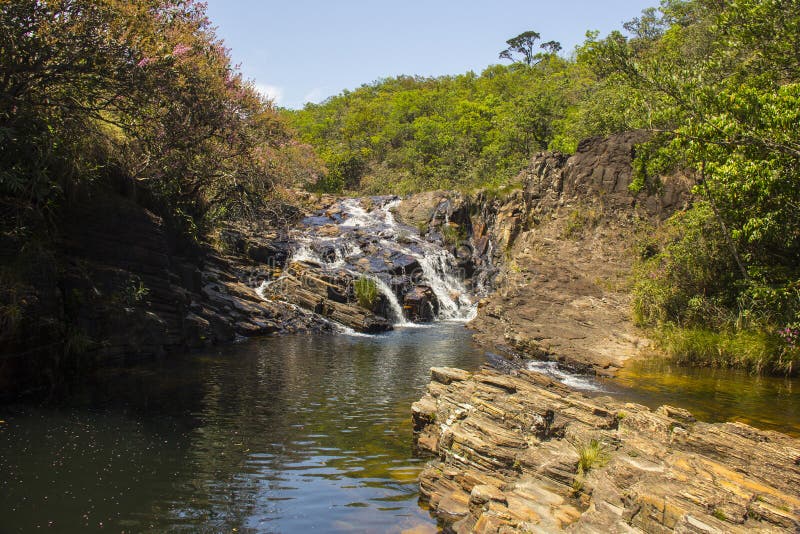 Beautiful Waterfall in Sunny Day Stock Photo - Image of green ...