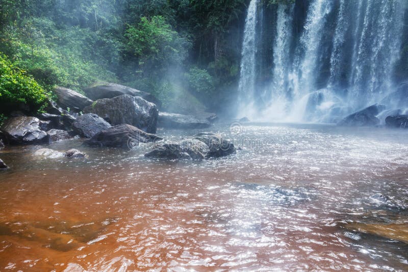 Beautiful Waterfall on Sunny Day Stock Image - Image of waterfall ...