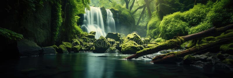 Beautiful Waterfall Surrounded by Green Forest Stock Photo - Image of ...