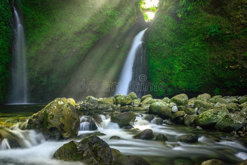 Beautiful and Beautiful Waterfall View in the Morning Stock Image ...