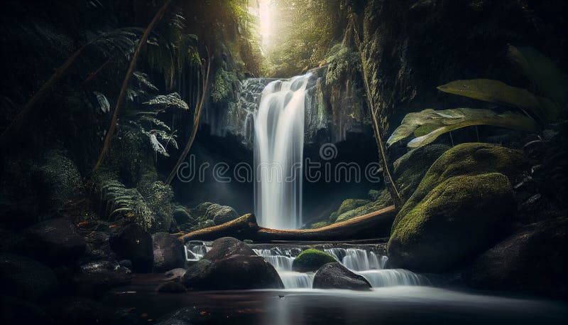 Beautiful Waterfalls in a Rainforest. AI Generated Stock Illustration ...