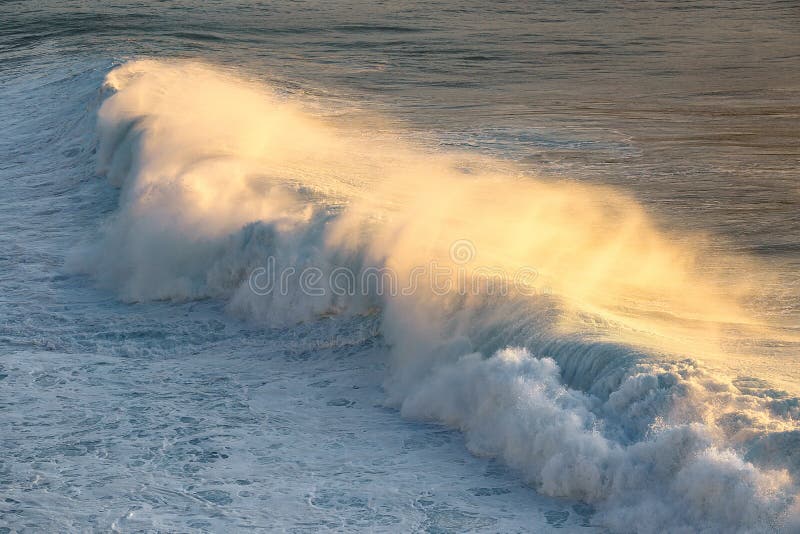 Beautiful Wave Breaking with Foam at the Sunset Stock Image - Image of ...