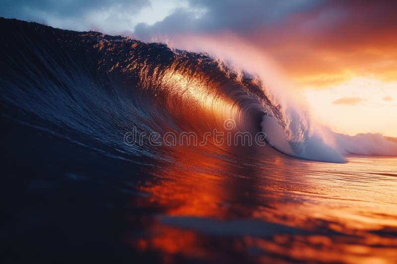 Beautiful Wave in the Pacific Curls on the Beach. Big Breaking Ocean ...