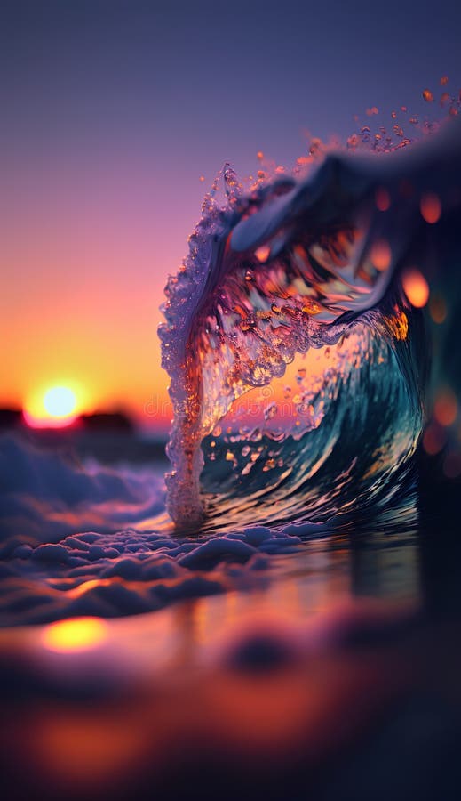 Beautiful Wave Splashes on the Beach at Sunset. 3d Rendering Stock ...