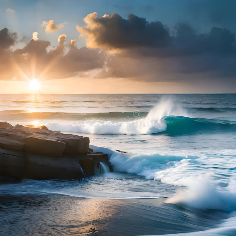 Massive and Beautiful Ocean Waves - Ai Generated Image Stock Illustration - Illustration of ...