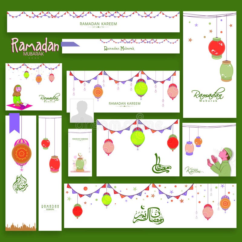 Beautiful Website Header or Banner Set Decorated with Different Islamic ...