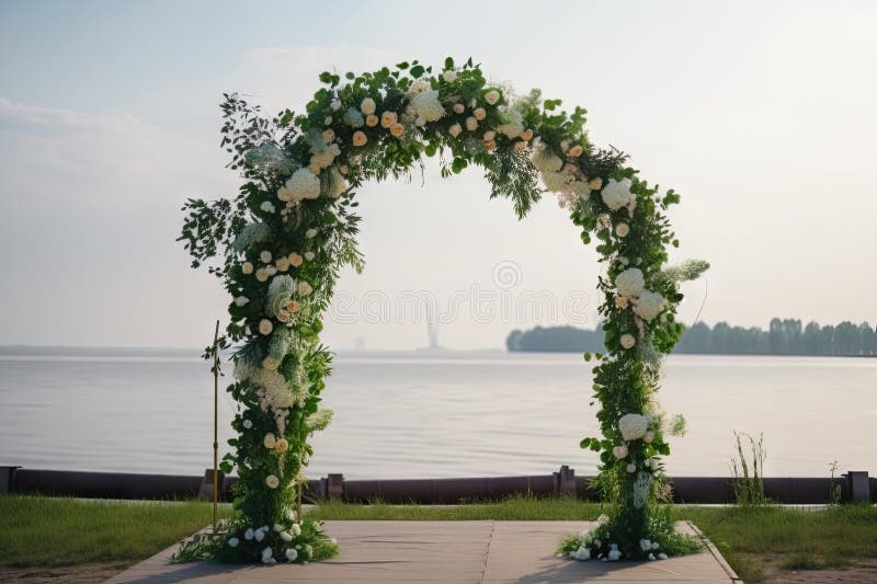 Beautiful Wedding Arch Decorated with Flowers and Greenery Stock ...