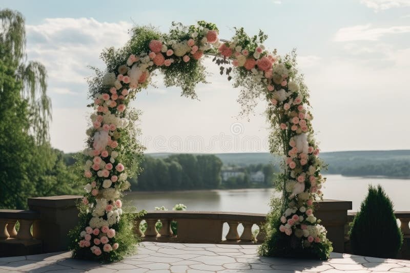 Beautiful Wedding Arch Decorated with Flowers and Greenery Stock ...