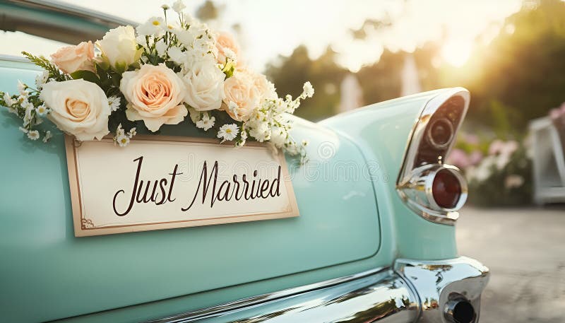 Beautiful Wedding Car with Plate JUST MARRIED Stock Image - Image of ...