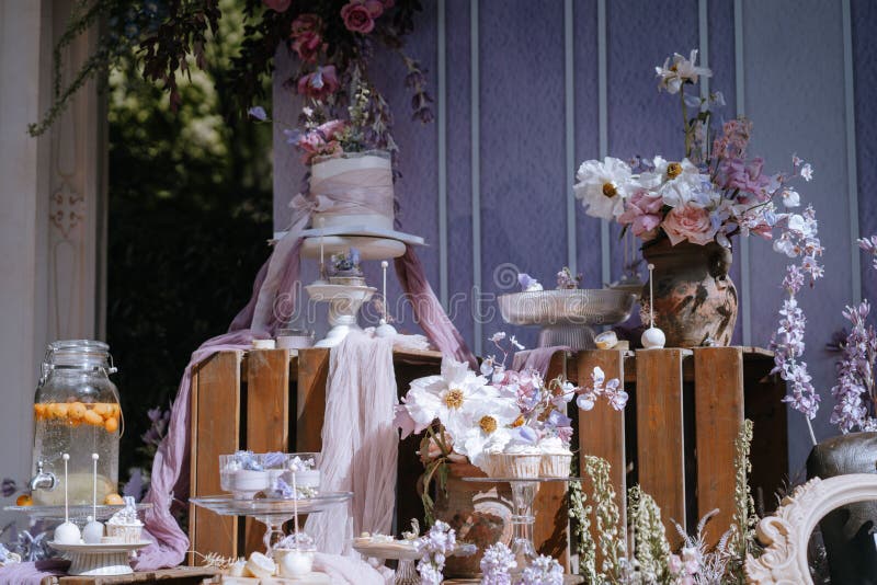Beautiful Wedding Ceremony Decorations with a Buffet Table Stock Photo ...