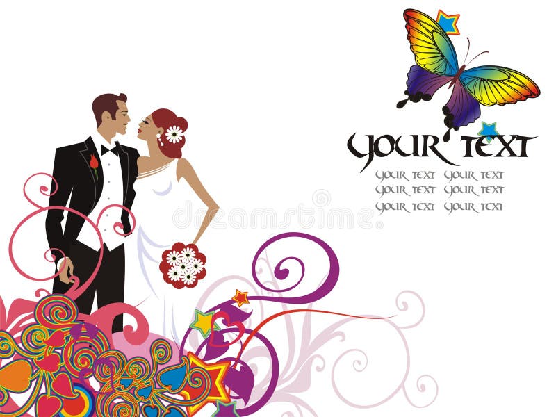 Beautiful Wedding Couple Greeting Card Stock Vector - Illustration of ...