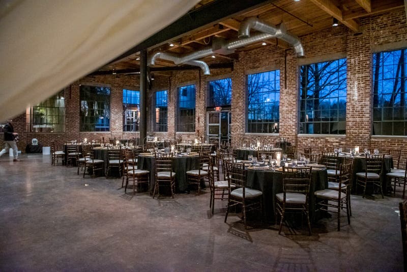 Beautiful Wedding Hall with Elegant Table Setting Stock Image - Image ...