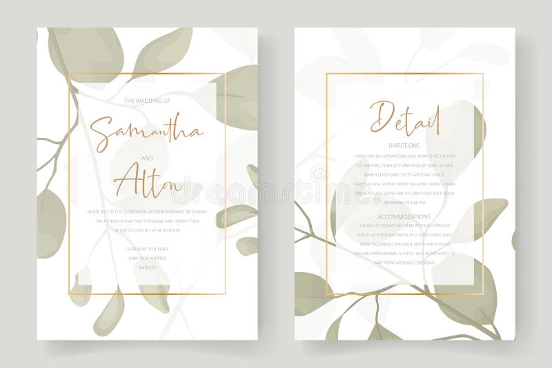 Beautiful Wedding Invitation Card Template with Leaf Decoration Stock ...