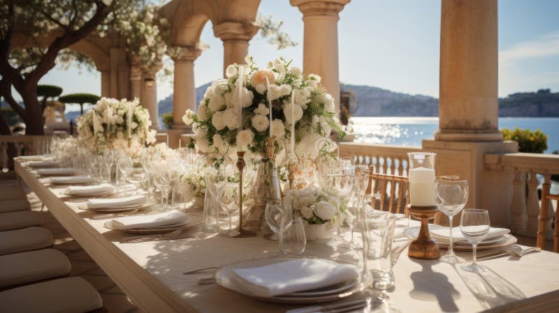 Beautiful Wedding Setting Outdoor Banquet Table with White Background ...