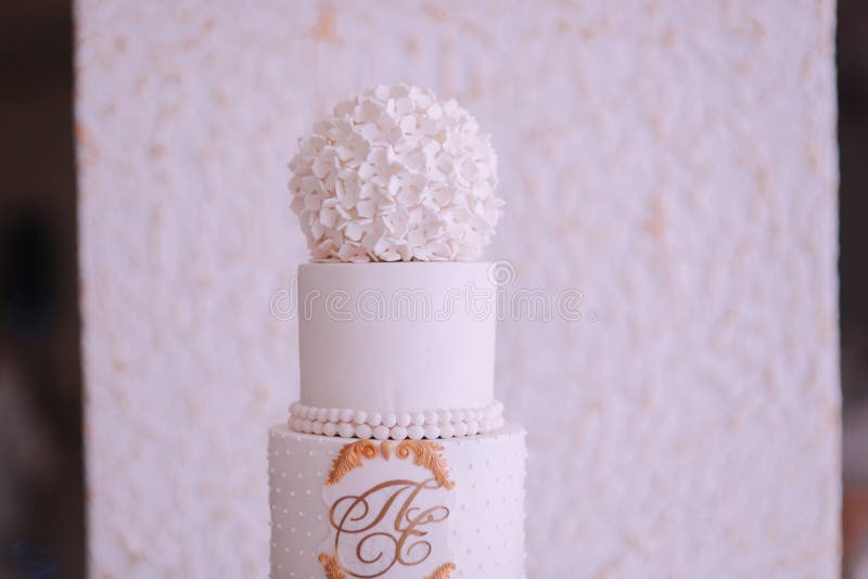 Beautiful Wedding White Cake in Restaurant. Inside Stock Photo - Image ...