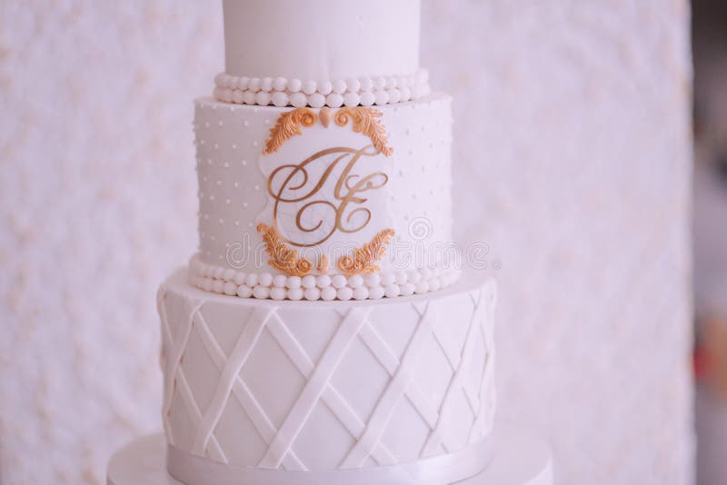 Beautiful Wedding White Cake in Restaurant. Inside Stock Photo - Image ...