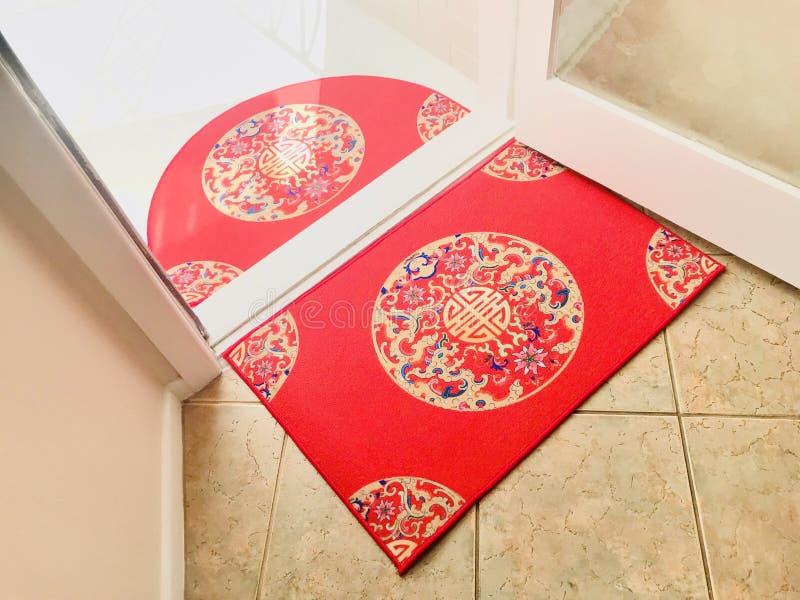 Beautiful Welcome Red Color Doormat with a Red and Yellow Oriental ...