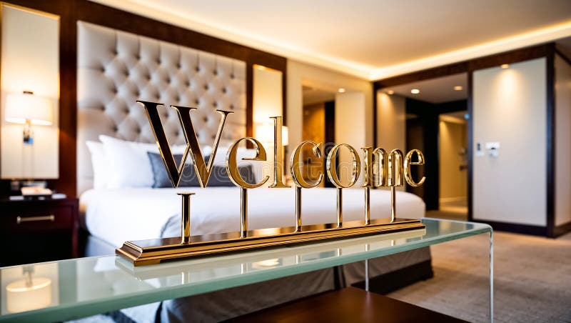 Beautiful Welcome Sign in a Hotel Room Stock Illustration ...