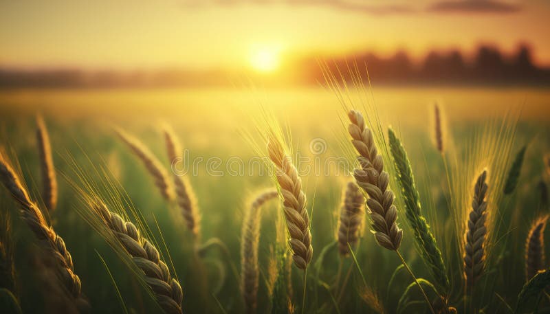 Beautiful Wheat Fields Close Up in the Sunset Stock Illustration ...